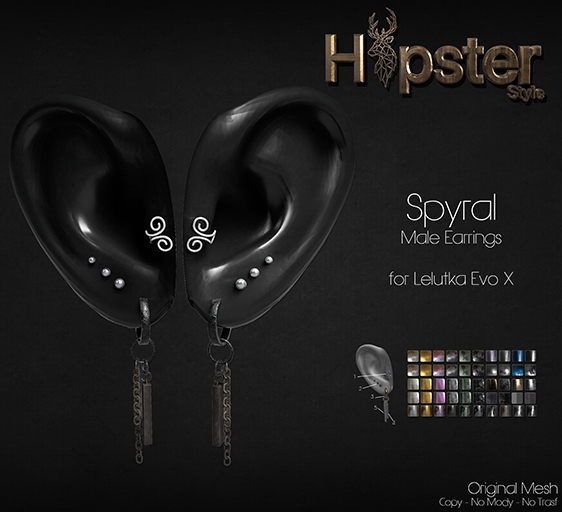 Second Life Marketplace - [Hipster Style] Spyral MALE Earrings for Lel ...